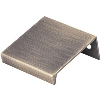 Square Edge Finger Pull Handle - Antique Brass 40mm - Slim Cupboard Drawer