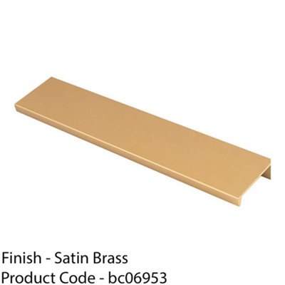 Square Edge Finger Pull Handle - Satin Brass 200mm - Slim Cupboard Drawer