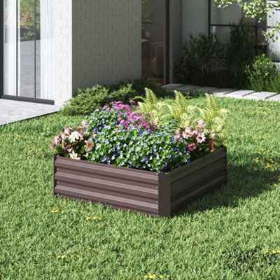 Square Galvanized Steel Garden Flower Bed Planter Box Outdoor Raised ...