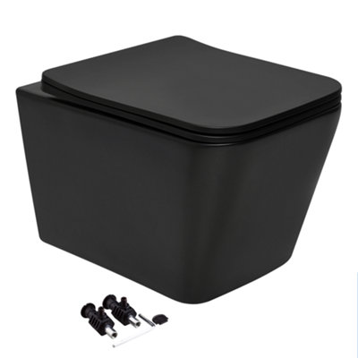 Square Hidden Fixation Wall Hung Rimless Toilet WC Pan & Soft Close ...