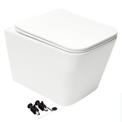 Square Hidden Fixation Wall Hung Rimless Toilet WC Pan & Soft Close ...