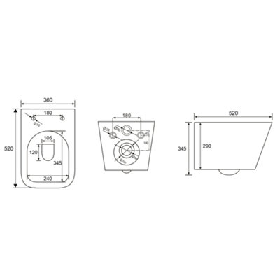 Square Hidden Fixation Wall Hung Rimless Toilet WC Pan & Soft Close ...