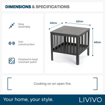 SQUARE IRON FIRE BASKET WITH GRILL - BLACK