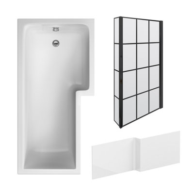 Square L Shape Bath Bundle with Right Hand Tub, Framed Design Hinged ...