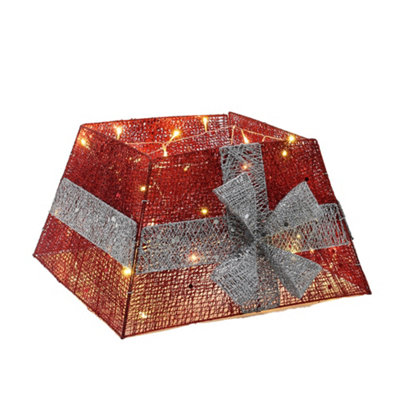 Square LED Lighted Christmas Tree Collar Tree Skirt Stand Basket Decor ...