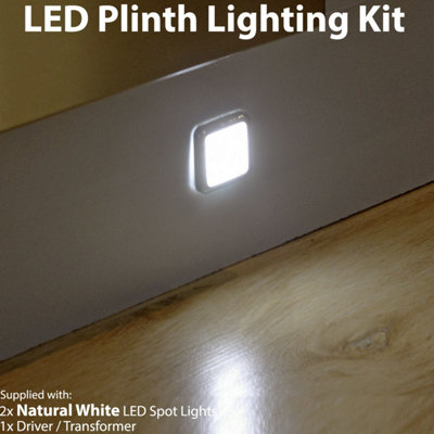 Square LED Plinth Light Kit 2 NATURAL WHITE Spotlights Kitchen Bathroom ...
