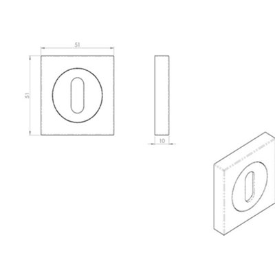Square Lock Profile Escutcheon 51 x 51mm Concealed Fix Satin Chrome