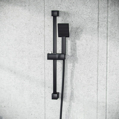 Square Matt Black Bath Mixer Shower Waterfall Tap Deck Mounted + Riser Rail