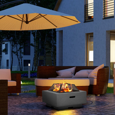 Square MgO Fire Pit with BBQ Grill, Safety Mesh Screen and Fire Poker ...