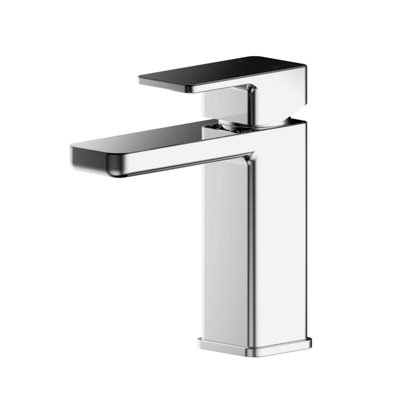 Square Mini Mono Basin Mixer Tap & Push Button Waste - Chrome