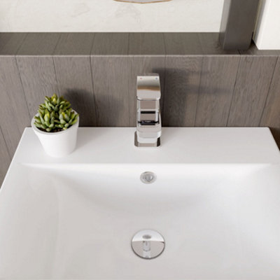 Square Mini Mono Basin Mixer Tap & Push Button Waste - Chrome