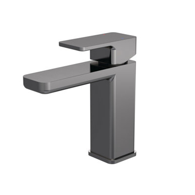 Buy Square Mono Basin Mixer Tap & Push Button Waste - Brushed Pewter ...