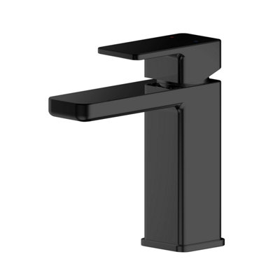 Square Mono Basin Mixer Tap & Push Button Waste - Matt Black