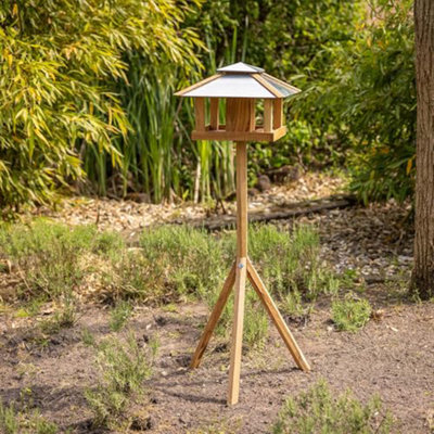 Square Oak Bird Table With Silo