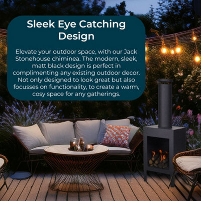 Square Outdoor Modern Chiminea Garden Fire Pit Black