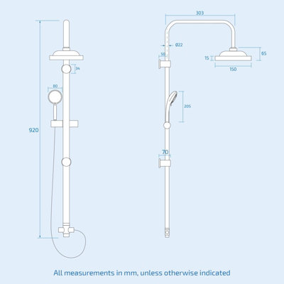 Square Over Head 3 Way Rigid Riser Shower Kit with Waterfall Bath ...