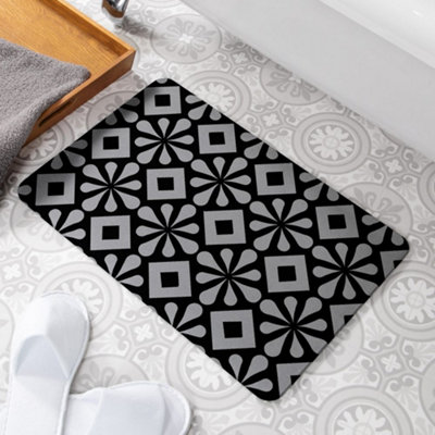 Square Pattern Grey Stone Non Slip Bath Mat | DIY at B&Q