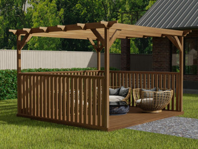 Square Pergola and decking kit with three side balustrade, 2.4mx2.4m ...