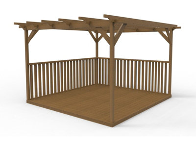 Square Pergola and decking kit with two side balustrade, 4.2mx4.2m ...
