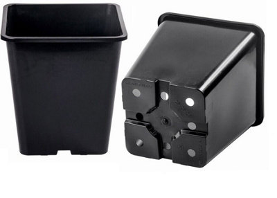 SQUARE PLANT POT STRONG BLACK PLASTIC HYDROPONIC POTS 11 LITRES X 100 POTS
