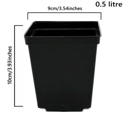 Square Plant Pot Strong Black Plastic Hydroponic Pots 500ml x 6 Pots