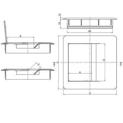 Square Plastic Grommet For Desk 80mm Grey