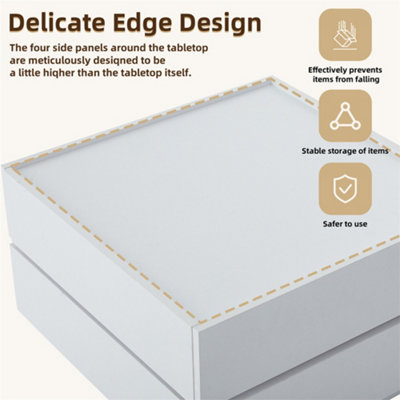 Square Rotating Coffee Table with 2 Drawers, Wooden 2-Tier Center Table ...