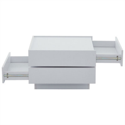 Square Rotating Coffee Table with 2 Drawers, Wooden 2-Tier Center Table ...