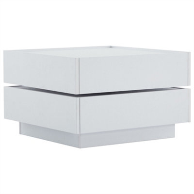 Square Rotating Coffee Table with 2 Drawers, Wooden 2-Tier Center Table ...