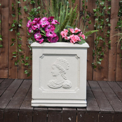 Square Sandstone Pot with Regal Bust Design | DIY at B&Q