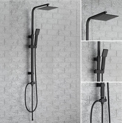 Square Shower Kit Twin Head Mixer Rail Hose Riser Waterfall Bathroom ...