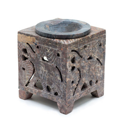 Square Soapstone Oil Burner Elephant Chocolate