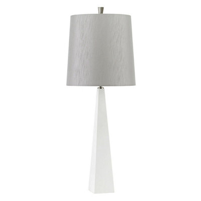 Square Table Lamp Tapered Column Light Grey Faux Silk Shade White LED E27 60W | DIY at B&Q