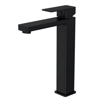 Square Tall Mono Basin Mixer Tap - Matt Black | DIY at B&Q