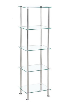 Square Tempered Glass Tier Shelf Storage Unit with Chrome Stand | DIY ...