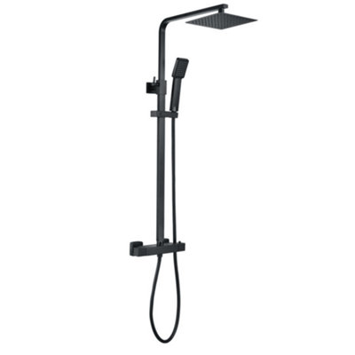 Square Thermostatic Bar Mixer Shower with Riser Kit, Matt Black ...