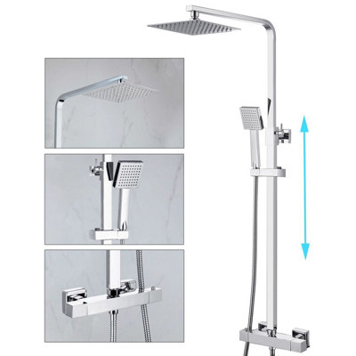 Square Thermostatic Mixer Shower Set - Dual Control Twin Head Ultra ...