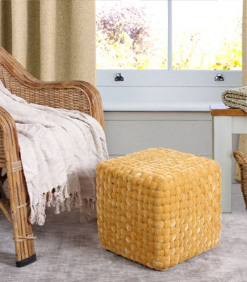 Square Velvet Pouffe Soft Woven Designer Ottoman Stool
