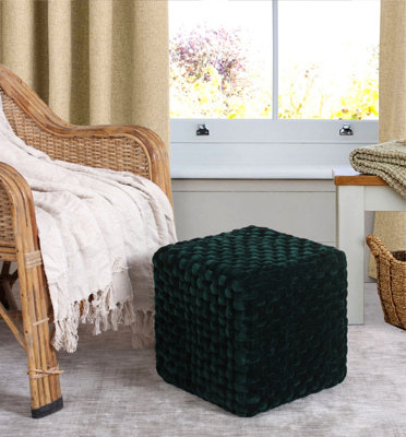 Square Velvet Pouffe Soft Woven Designer Ottoman Stool | DIY at B&Q