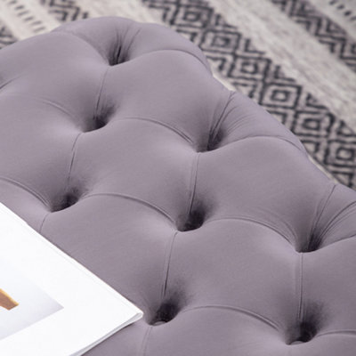 Square Velvet Upholstered Buttoned Footstool Grey