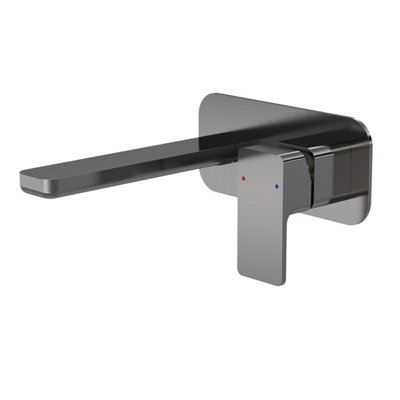 Square Wall Mount 2 Tap Hole Basin Mixer Tap & Back Plate - Brushed ...