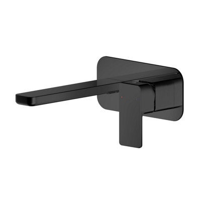 Square Wall Mount 2 Tap Hole Basin Mixer Tap & Back Plate - Matt Black ...