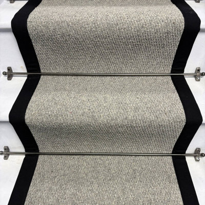Squirrel Grey Wool Stair Runner With 100% Cotton Black Border 60 650