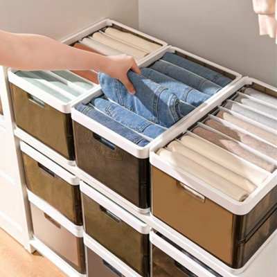 Stackable Clothes Storage Boxes with Lids Storage Bins with 7 Partitions