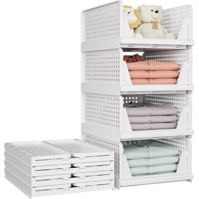 Stackable Foldable Storage Boxes 4 Pack Clothes and Towel Organiser ...