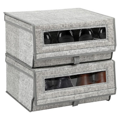 Stackable Shoe Storage Organizer, Hinged Lid with Clear Window for Instant Organization