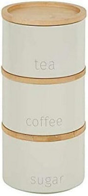 Stackable Tea Coffee Sugar Storage Jars 3Pk Round Cream | DIY at B&Q