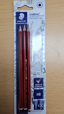 Staedtler 110-HBBK3D Tradition HB Pencils - Blister Card of 3