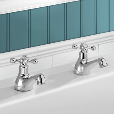 STAFFORD TRADITIONAL DECK MOUNTED BATHROOM BATH TAPS HOT & COLD PAIR ...