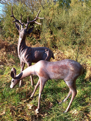 Stag and Doe Deer Pair Extra Large Sculptures - Cast Aluminium with ...